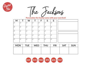 Custom Family Calendar Svg, Personalized Monthly Printable Planner ...