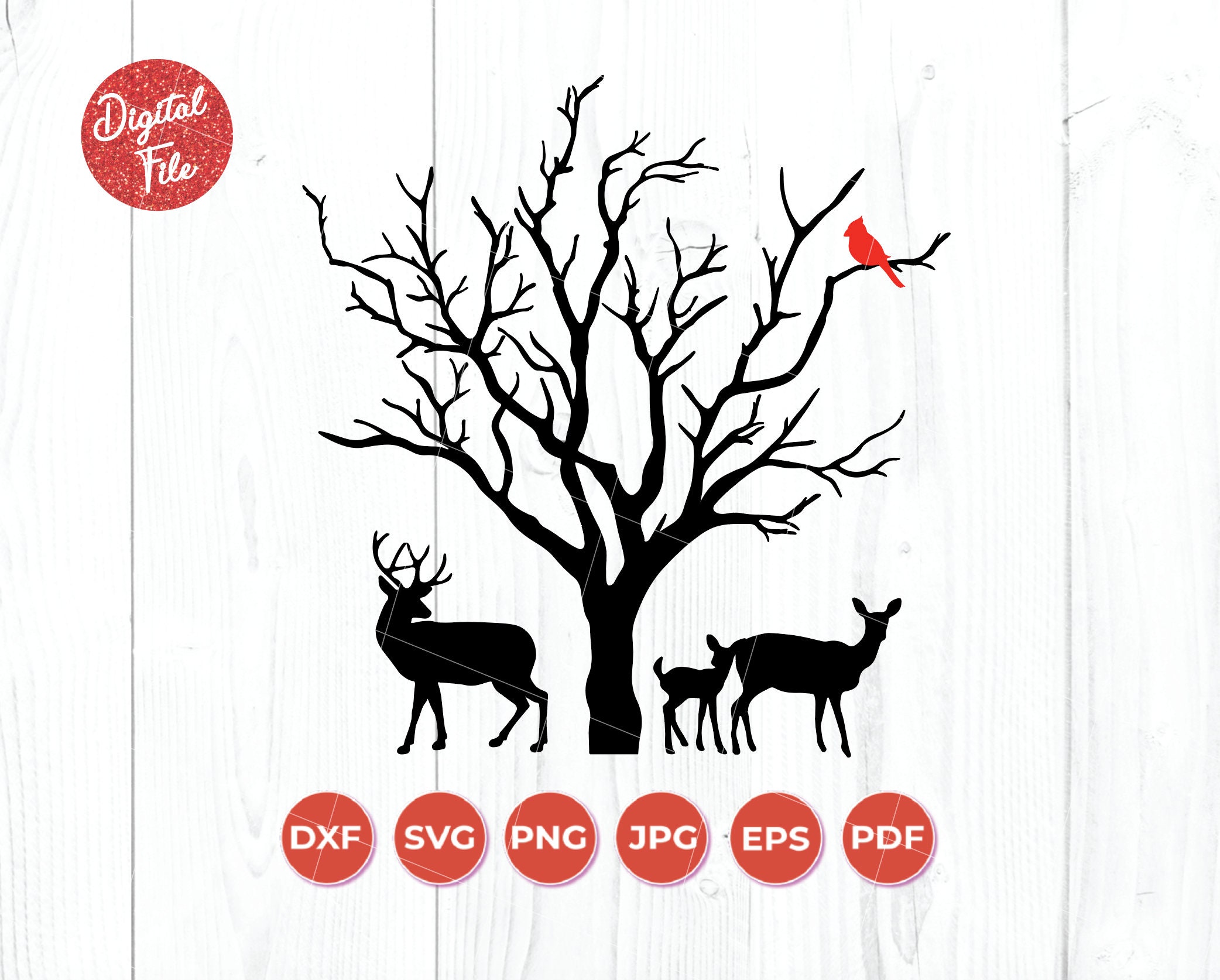 Deer Cardinal Winter Christmas Ornament SVG Cardinal SVG - Etsy