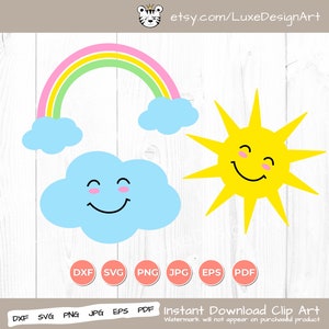 Happy Sun SVG, Smiling Sun SVG, Happy Cloud SVG, Rainbow Svg, Cricut ...