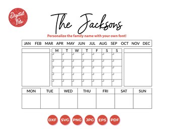 Customizable Family Calendar SVG Monthly Calendar SVG - Etsy