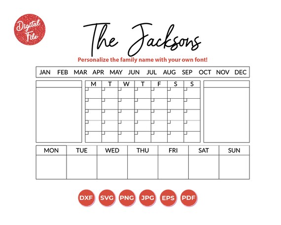 Family Calendar SVG Calendar SVG Cut File Monthly Calendar - Etsy UK