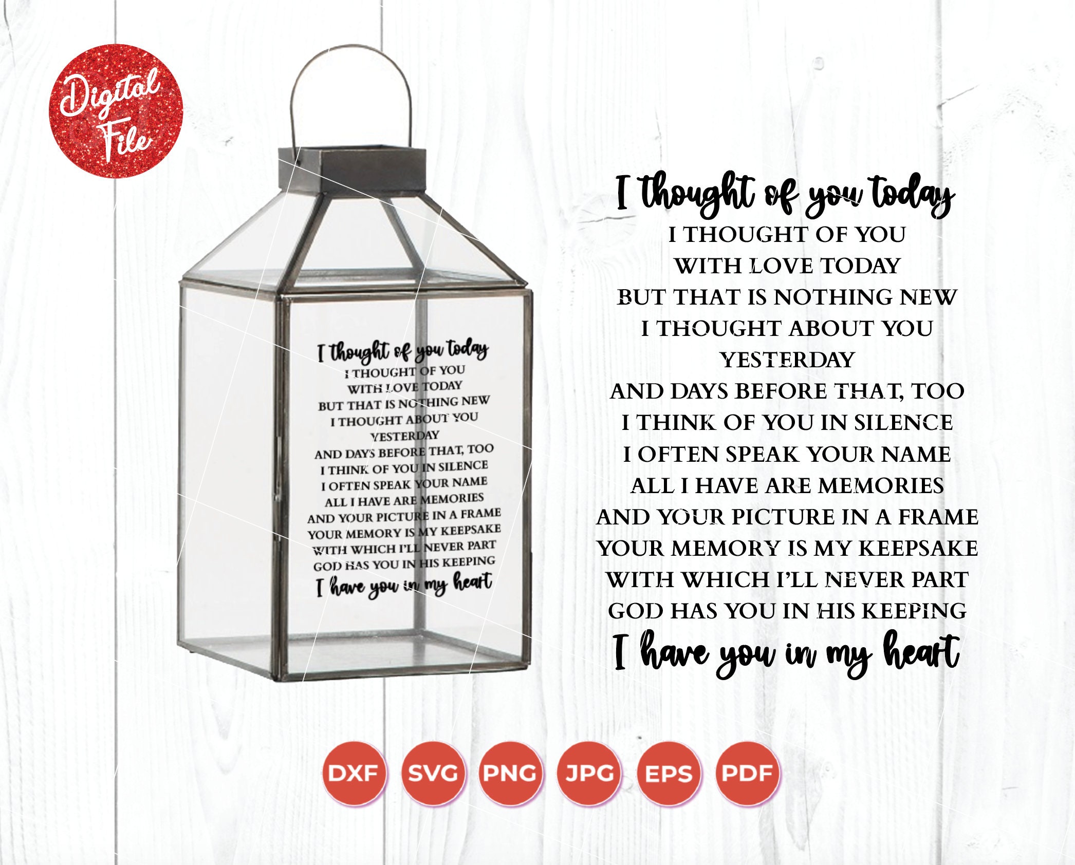 I thought of you today SVG Funeral Poem SVG Cricut Cut File | Etsy