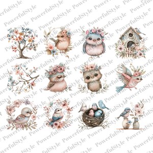 28 Boho Songbirds Watercolor Clipart Bundle | Cute Floral Birds for ...