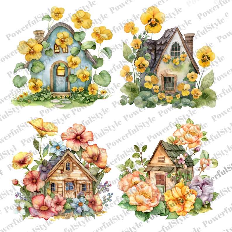 Watercolor Floral Cottage Clipart Bundle | 20 Pngs of Spring Gardens ...