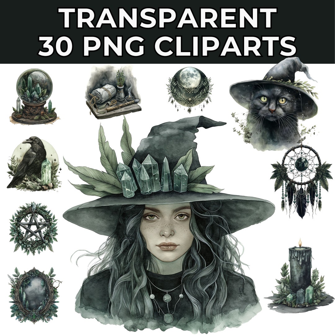 Watercolor Gothic Witches Clipart | Dark Witch, Magic Fantasy, Gothic ...