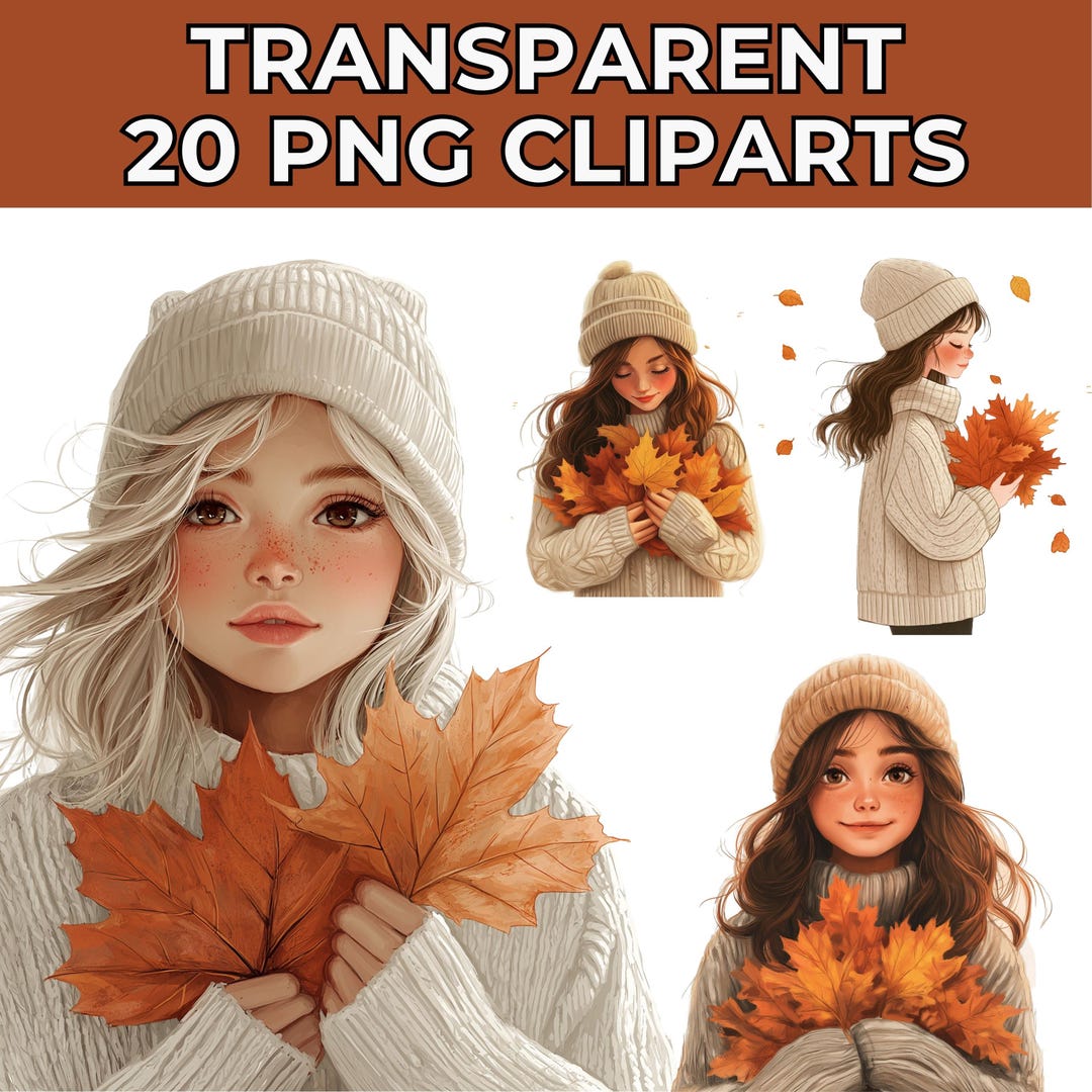 Watercolor Kawaii Autumn Girl Clipart Cute Chibi Fall Girl PNG Digital ...