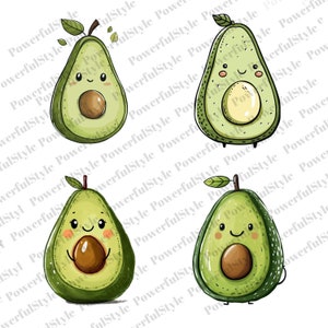 16 Cute Avocado Watercolor, Romantic Avocado PNG, Kawaii Clipart ...