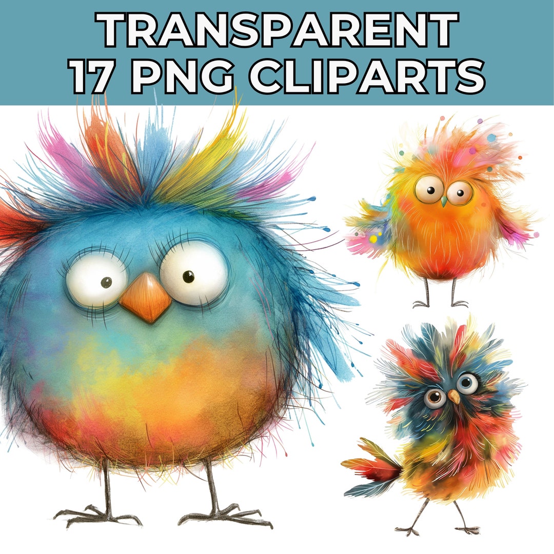 17 Whimsical Birds Clipart, Funny Birds Digital Clipart, Watercolor ...