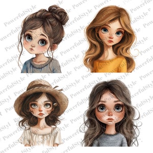Watercolor Cute Girls Clipart | Toddler Girl, Schoolgirl, Cute Girl ...