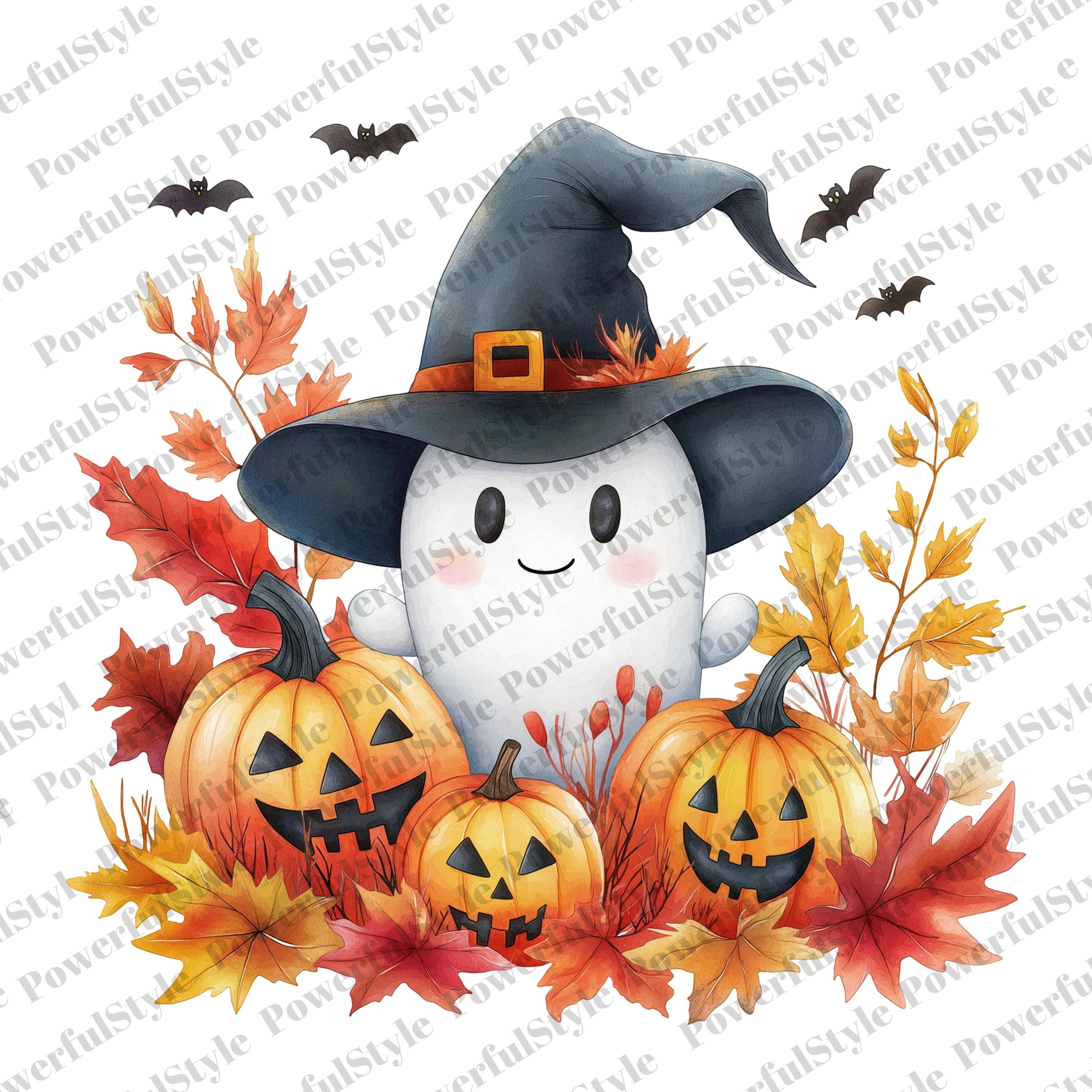 15 Watercolor Cute Ghost Clipart, PNG Halloween Clipart Bundle, Cute ...