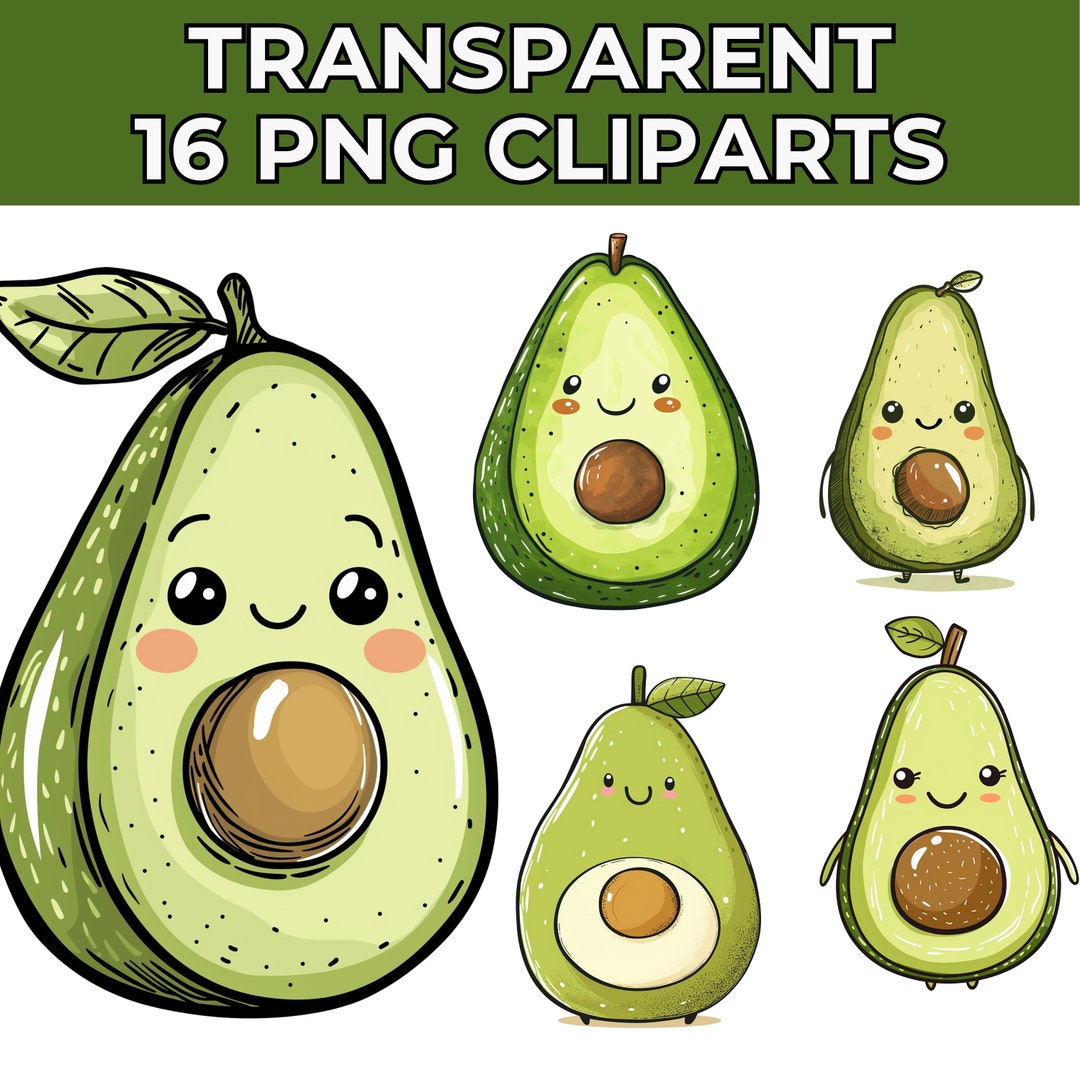 16 Cute Avocado Watercolor, Romantic Avocado PNG, Kawaii Clipart ...