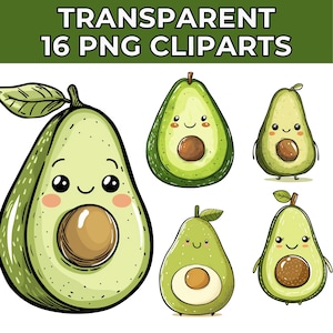 16 Cute Avocado Watercolor, Romantic Avocado PNG, Kawaii Clipart ...