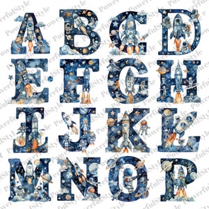 Watercolor Space Alphabet A-Z Clipart Bundle | Space, Astronaut, and ...