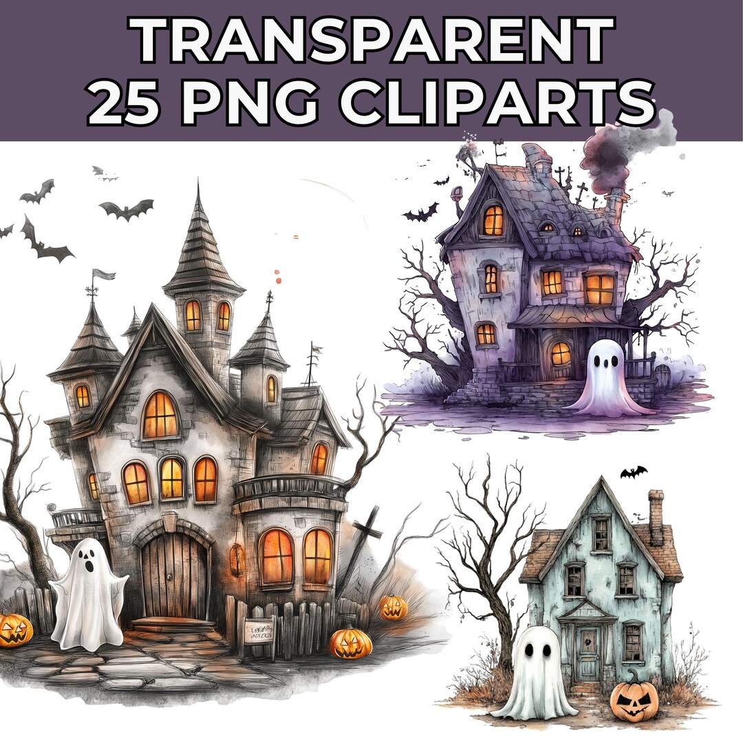 Watercolor Haunted House Clipart: Halloween Mansion Graphics (digital ...