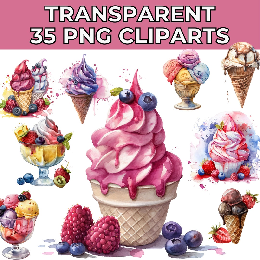 35 Watercolor Ice Cream Clipart | Summer Clipart Ice Cream Scoop & Cone ...