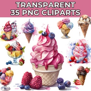 35 Watercolor Ice Cream Clipart | Summer Clipart Ice Cream Scoop & Cone ...