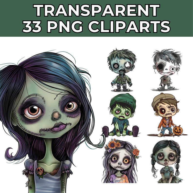 33 Cute Halloween Zombies Clipart, Spooky Zombie Graphics, PNG With ...