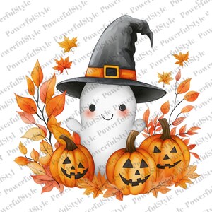 15 Watercolor Cute Ghost Clipart, PNG Halloween Clipart Bundle, Cute ...