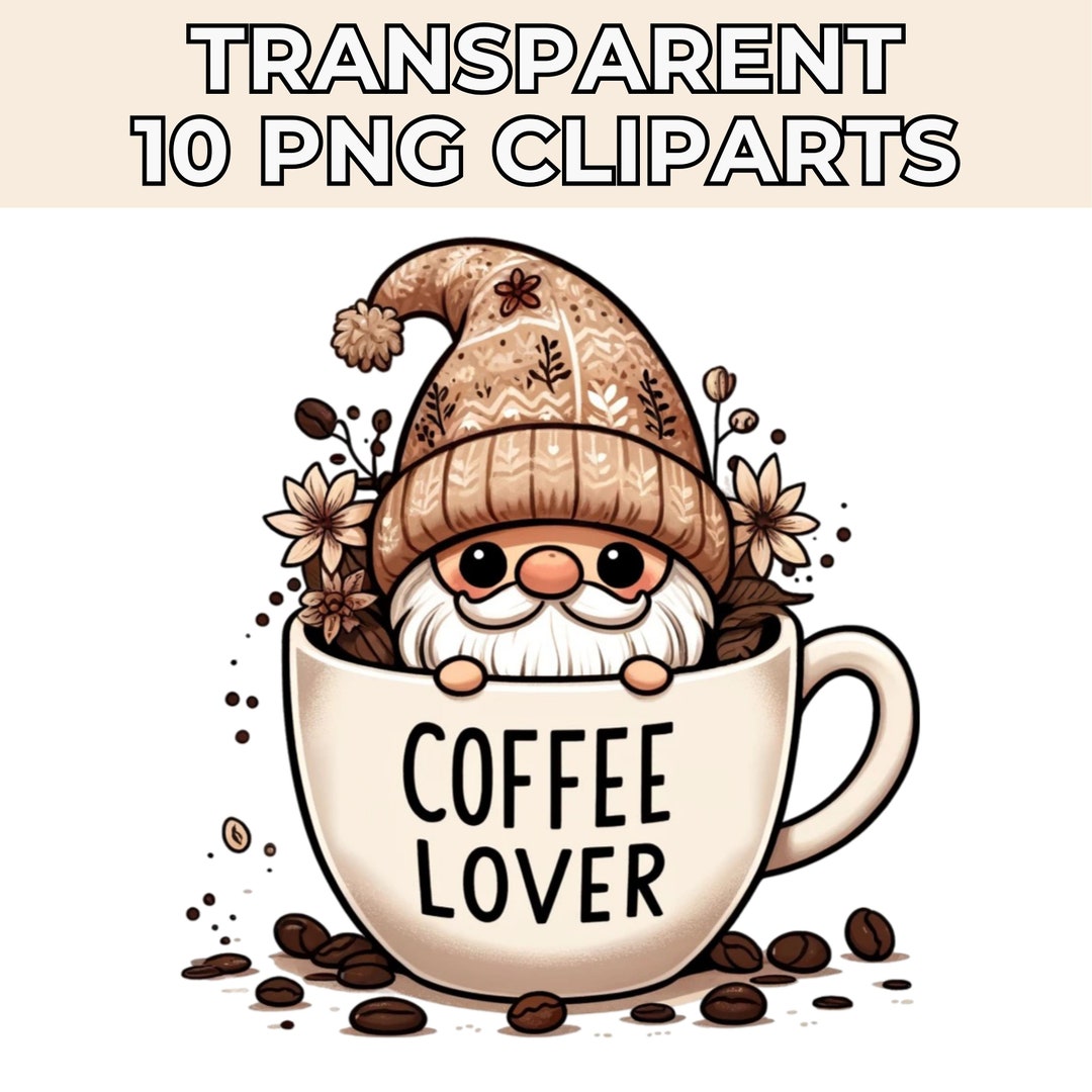 Adorable Watercolor Coffee Lover Gnomes Clipart, Coffee Gnomes PNG for ...