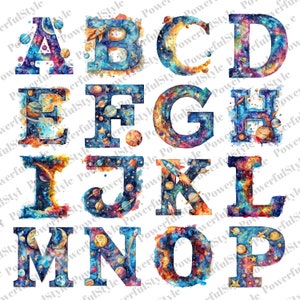Watercolor Space Alphabet A-Z Clipart Bundle | Space, Astronaut, and ...