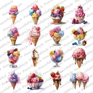 35 Watercolor Ice Cream Clipart | Summer Clipart Ice Cream Scoop & Cone ...
