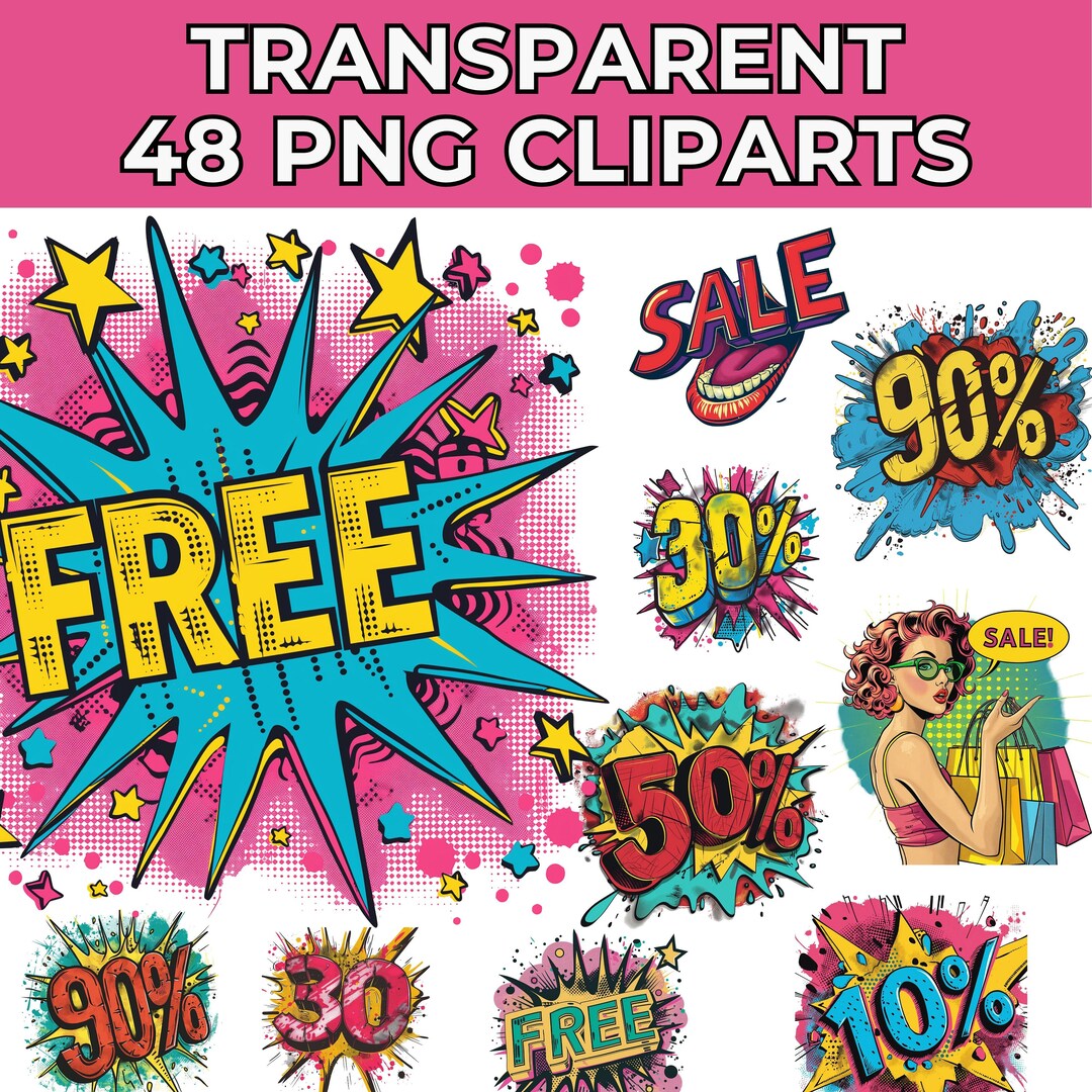 48 Transparent PNG Cliparts | Comic Style Discount Sale Graphics ...