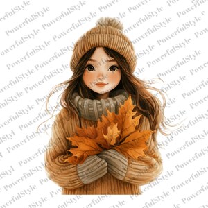 Watercolor Kawaii Autumn Girl Clipart Cute Chibi Fall Girl PNG Digital ...
