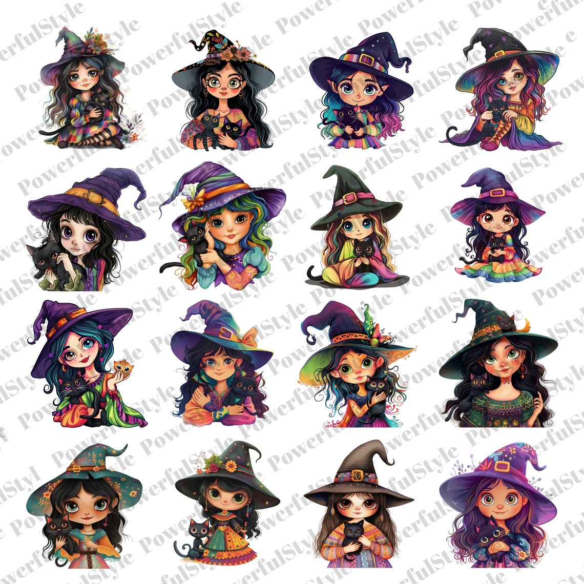Watercolor Witch Clipart Bundle, 32 Witch PNG Files, Witch Clipart Set ...