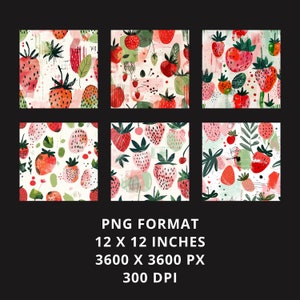 Strawberry Themed Digital Papers, Seamless Digital Paper Pack for ...
