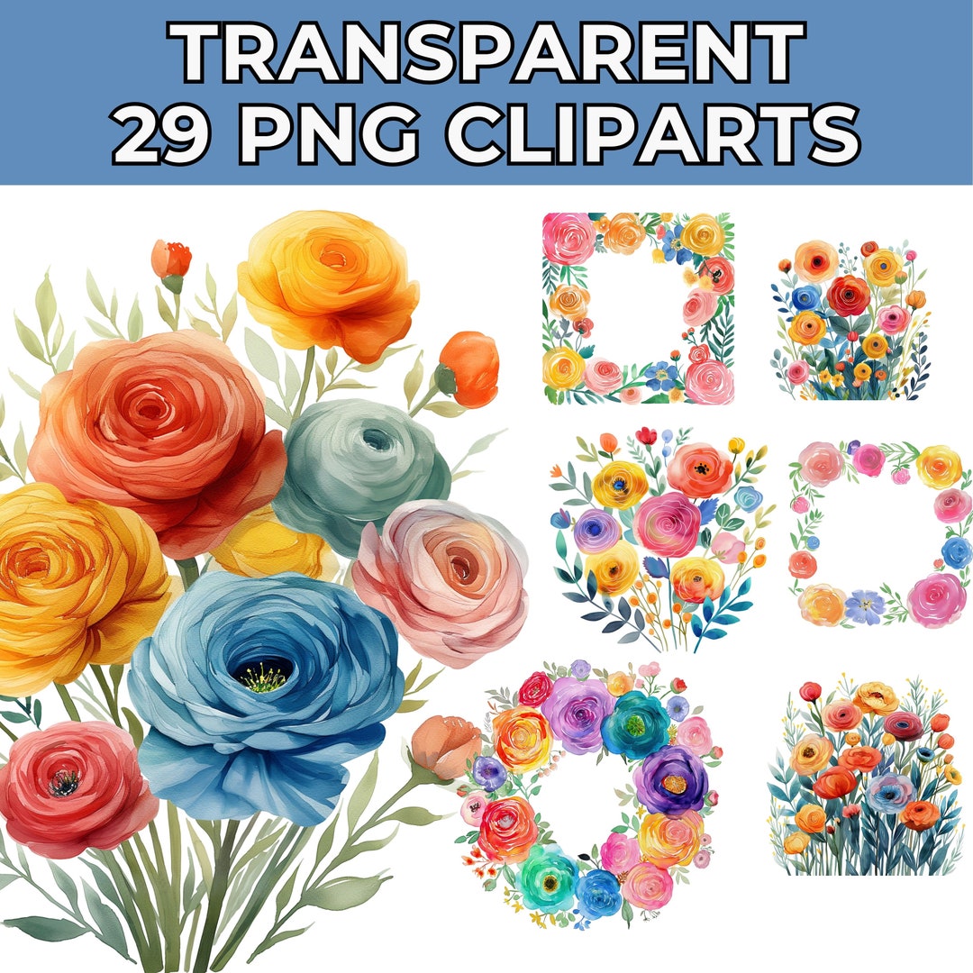 29 Flourish Watercolor Floral Elements DIY - Bright Watercolor Flowers ...
