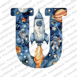 Watercolor Space Alphabet A-Z Clipart Bundle | Space, Astronaut, and ...