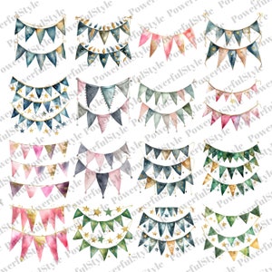 Party Bunting Clipart, Elegant Golden Garland Printable Watercolor ...