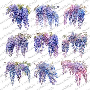 Wisteria Clipart | Watercolor Clipart | Paper Crafts | Purple Flowers ...