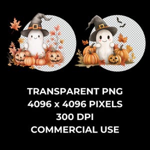 15 Watercolor Cute Ghost Clipart, PNG Halloween Clipart Bundle, Cute ...