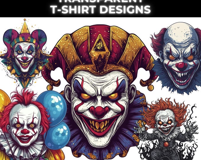 Scary Clown T-shirt Designs: Halloween Horror PNG Bundle (digital File ...