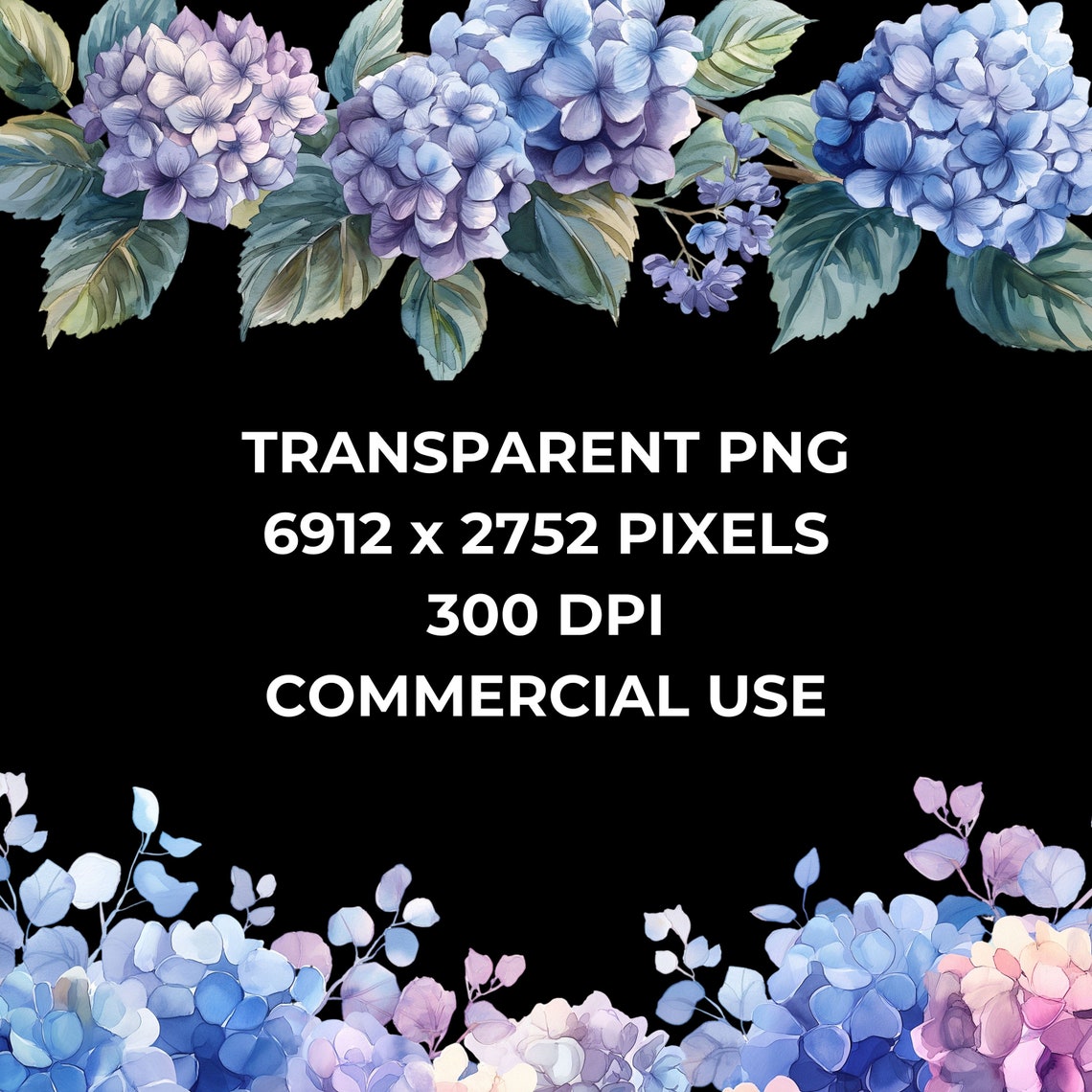 Hydrangeas Borders Watercolor Clipart - Floral Clipart for Sublimation ...