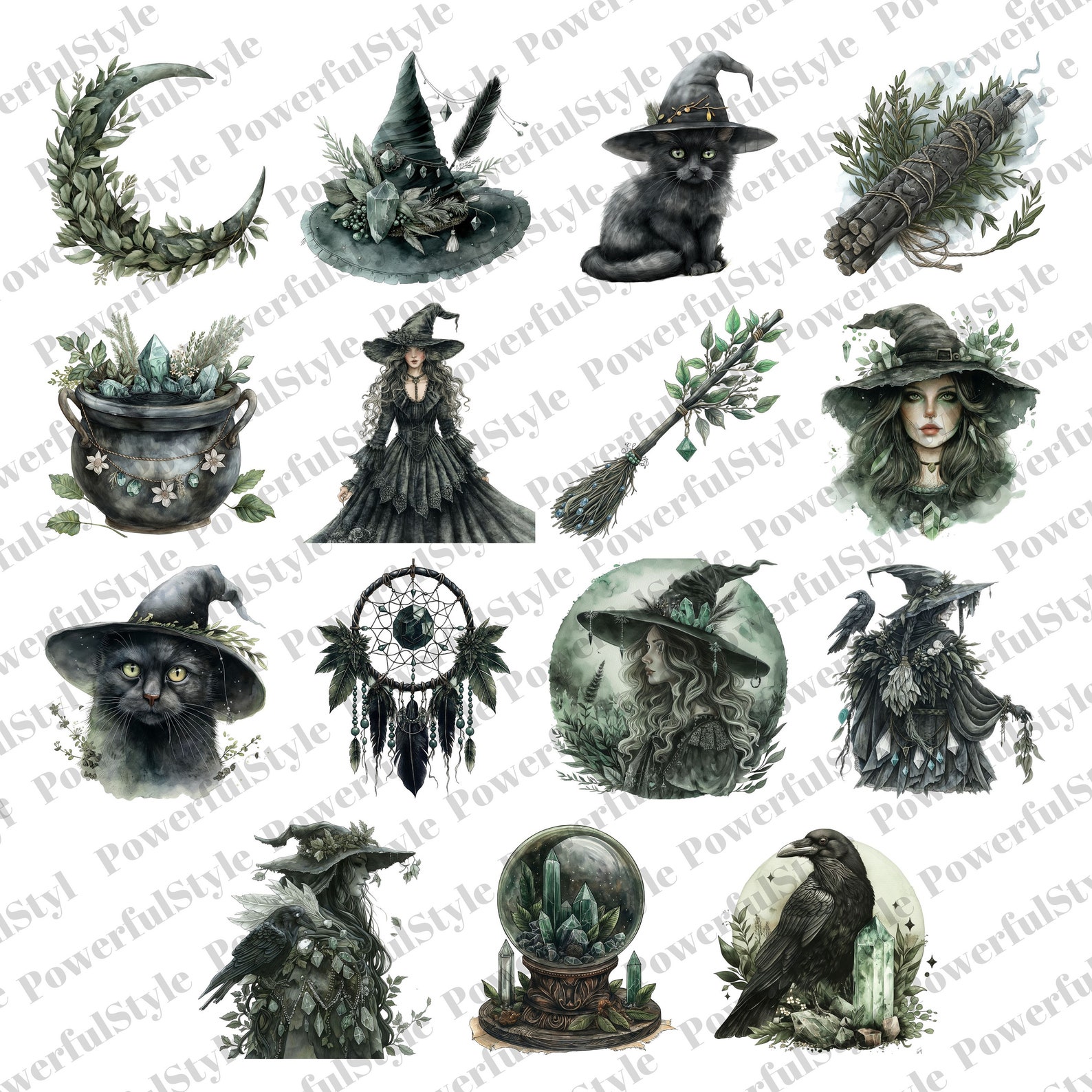 Watercolor Gothic Witches Clipart | Dark Witch, Magic Fantasy, Gothic ...