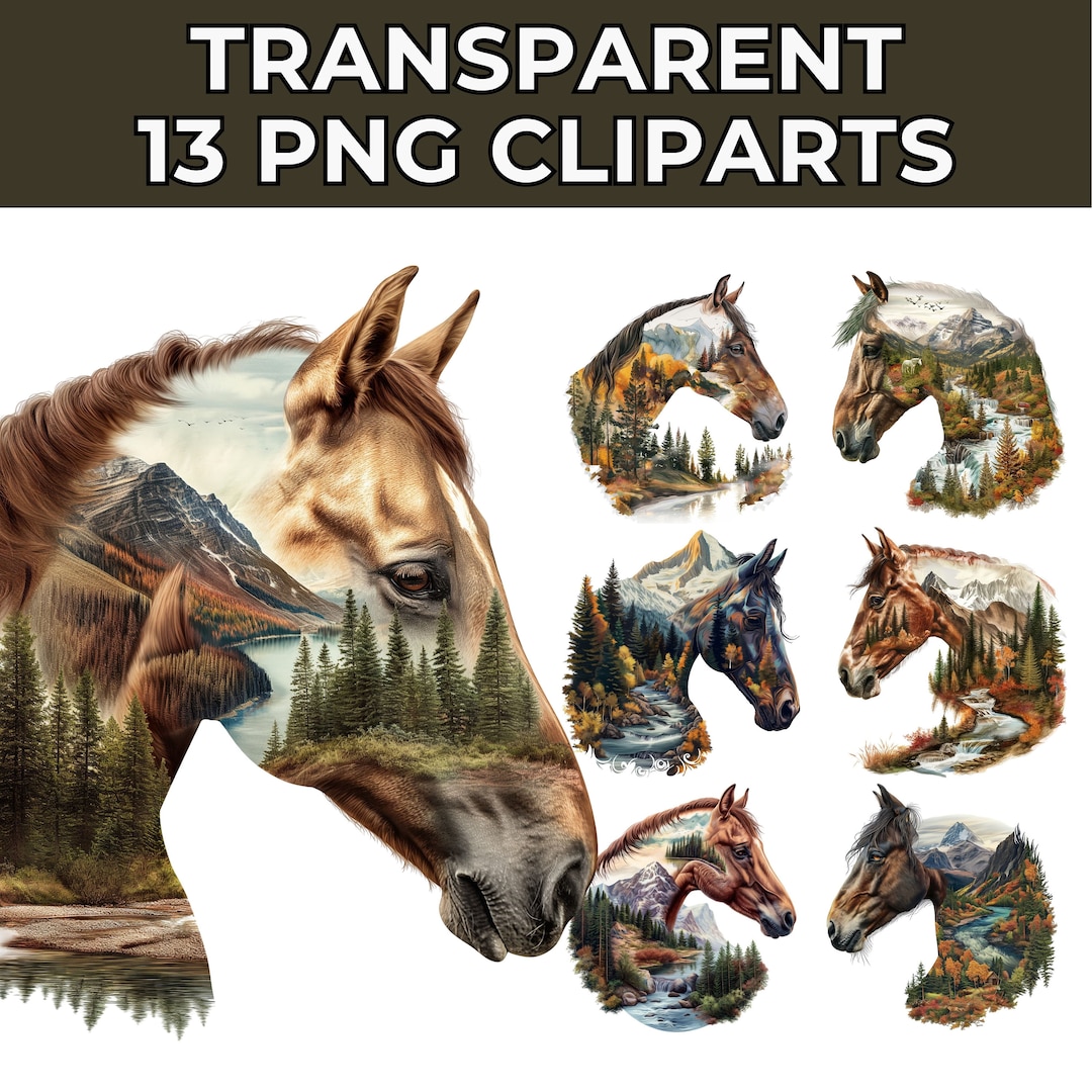 Horse Clipart Watercolor Bundle, Farm Animal Clipart, Forest and River ...