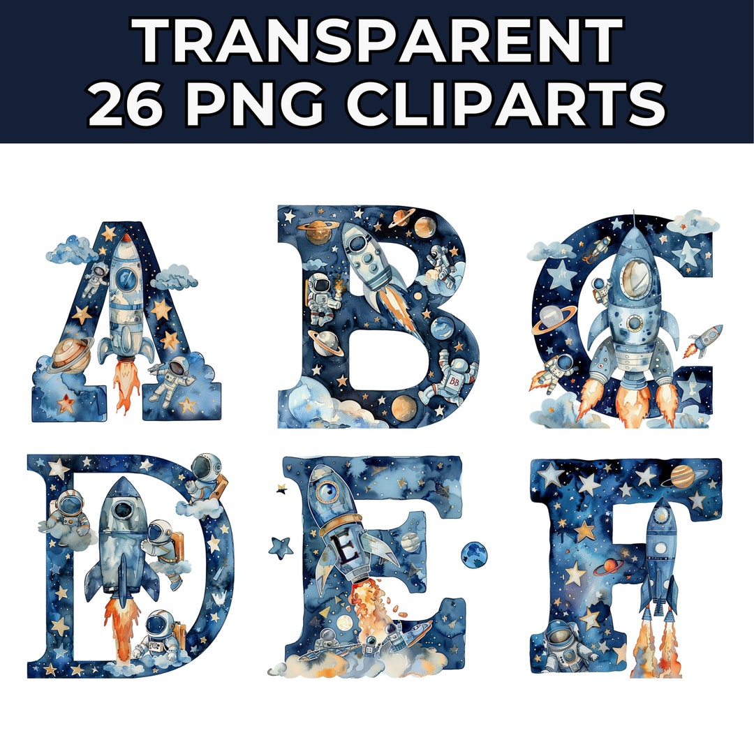 Watercolor Space Alphabet A-Z Clipart Bundle | Space, Astronaut, and ...