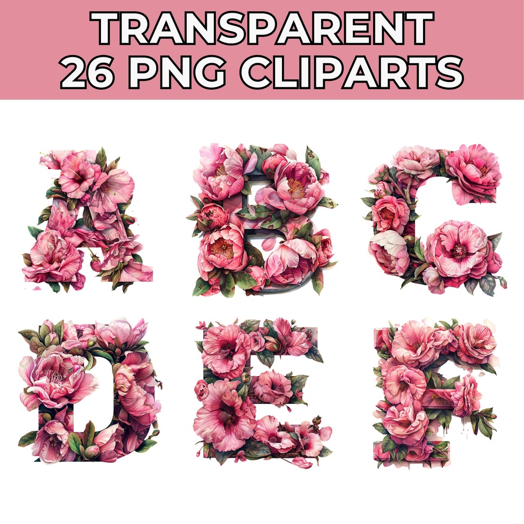 PNG Watercolor Floral Alphabet Collection Clipart | Pink Alphabet ...