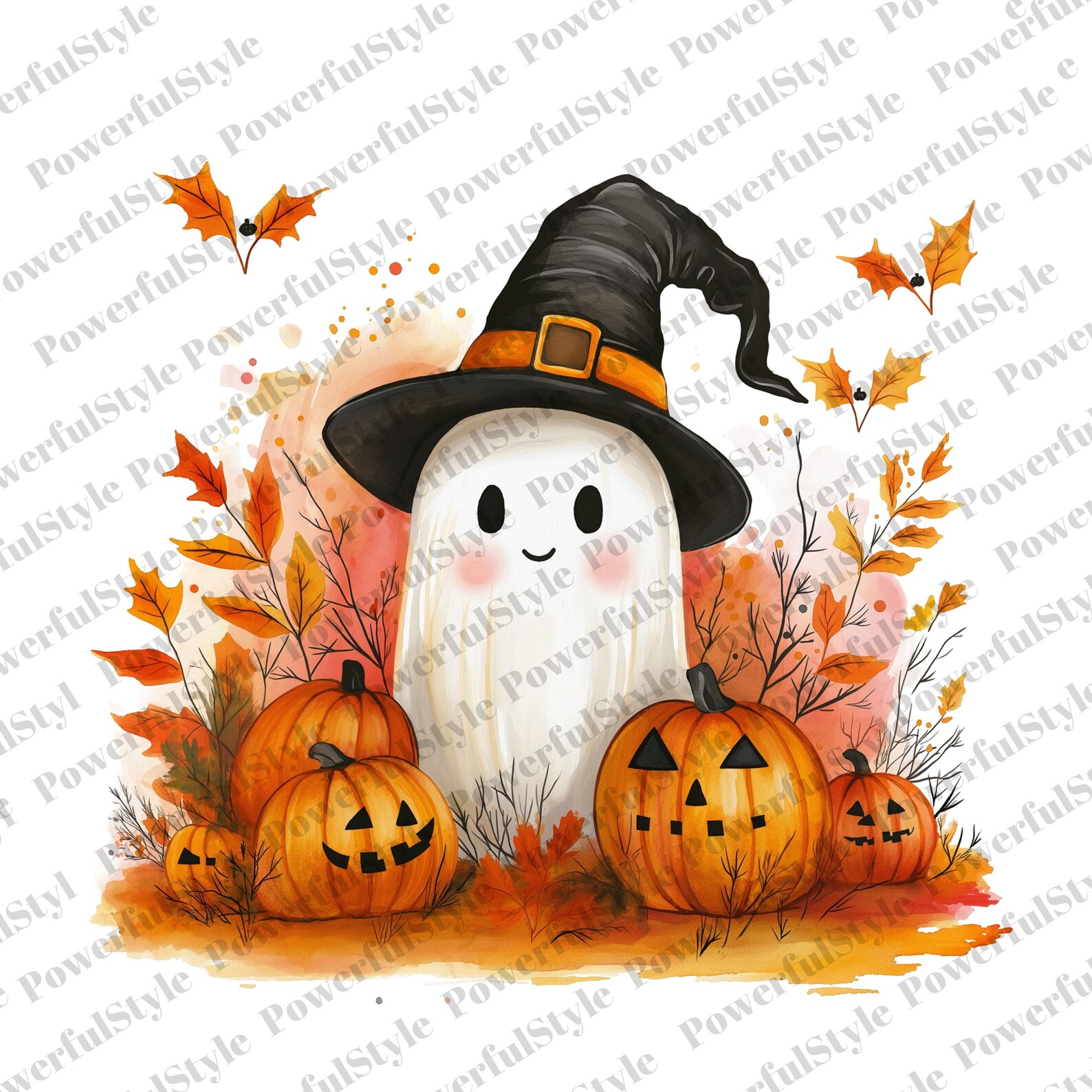 15 Watercolor Cute Ghost Clipart, PNG Halloween Clipart Bundle, Cute ...
