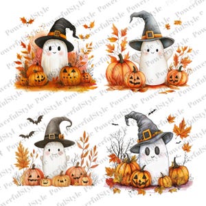 15 Watercolor Cute Ghost Clipart, PNG Halloween Clipart Bundle, Cute ...