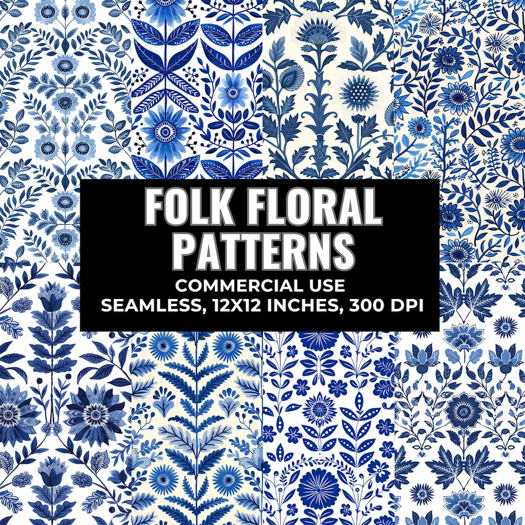 Art Patterns, Seamless Folk Art Pattern Bundle, Floral and Nordic ...