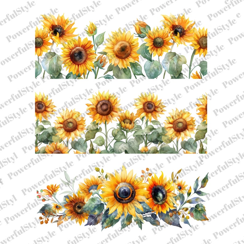 Sunflower Borders Clipart, Watercolor Sunflower Frame Clipart for ...