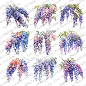 Wisteria Clipart | Watercolor Clipart | Paper Crafts | Purple Flowers ...