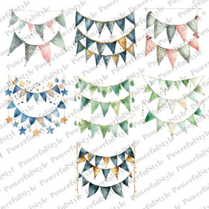 Party Bunting Clipart, Elegant Golden Garland Printable Watercolor ...
