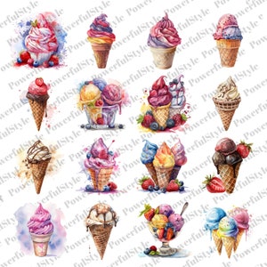 35 Watercolor Ice Cream Clipart | Summer Clipart Ice Cream Scoop & Cone ...