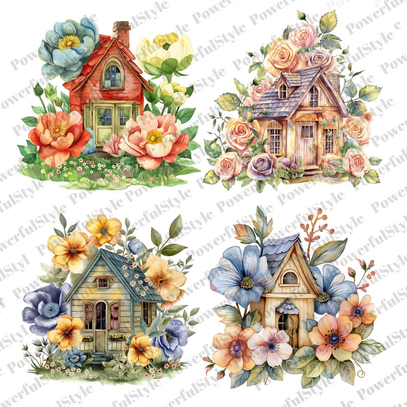 Watercolor Floral Cottage Clipart Bundle | 20 Pngs of Spring Gardens ...