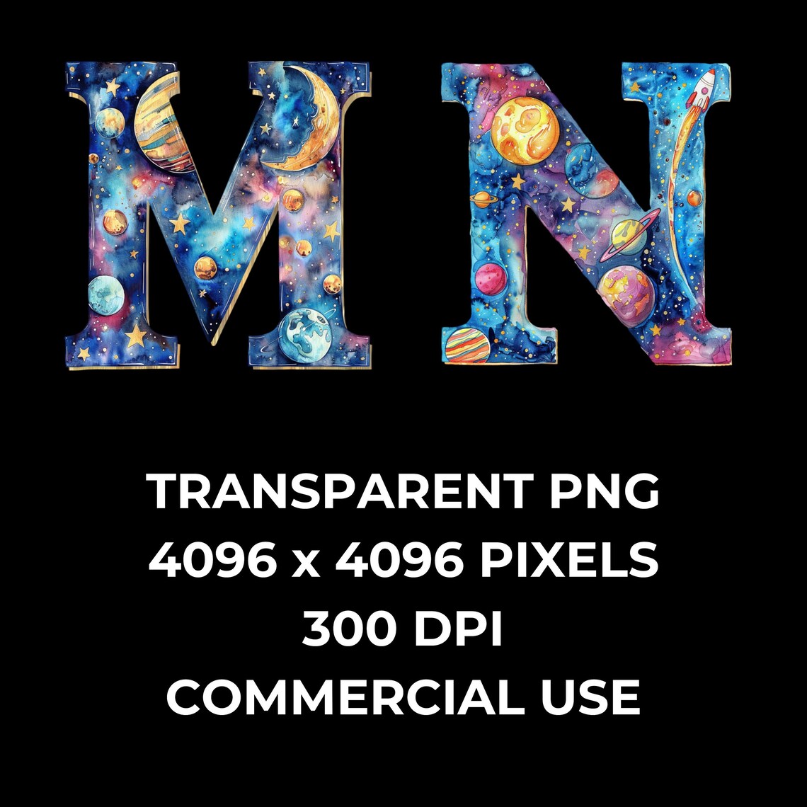 Watercolor Space Alphabet A-Z Clipart Bundle | Space, Astronaut, and ...