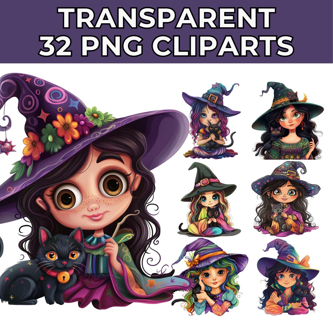 Watercolor Witch Clipart Bundle, 32 Witch PNG Files, Witch Clipart Set ...
